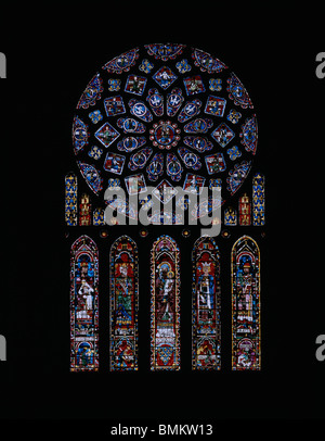The Rose Window of the North Transept of Chartres Cathedral in France is a stunning example of ...