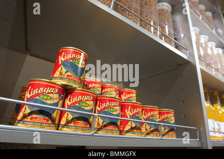Tins/ cans of tinned whale meat, by 'Kinoya's', on sale in a Tokyo shop ...