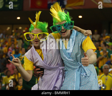 Australia fans on stadium. Australian supporters. Crowd cheering for ...