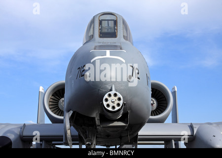 A U.S. Air Force A-10 Thunderbolt II dispenses a flare during a flight ...