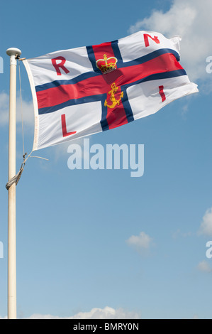 The RNLI flag on a lifeboat in Barmouth Stock Photo - Alamy