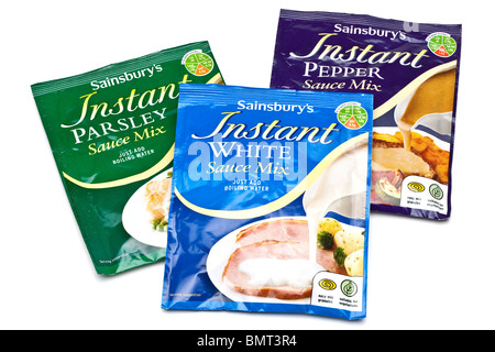 Three packets of Sainsburys instant sauce mixes Stock Photo - Alamy