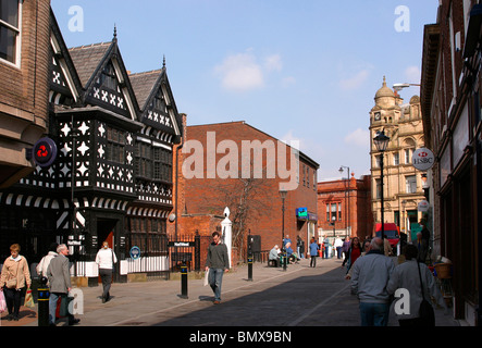 Underbank Hall, a black and white timbered building in the town of ...