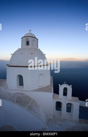 The town of Fira or Thira on the Cycladic island of Santorini in the ...