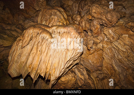 Flowstone and 'cave bacon' drapery formations at Ngilgi Cave, a ...