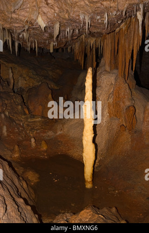 Drapery or 'cave bacon' amidst stalactites at Ngilgi Cave, a limestone ...