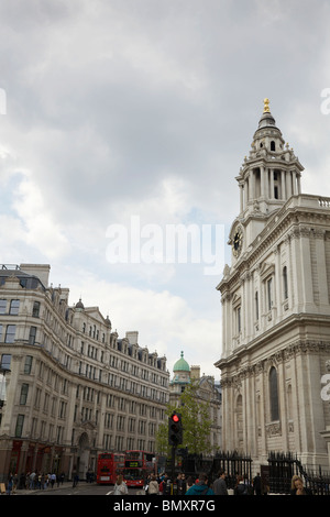 A bustling street scene in a British city centre with pedestrians ...