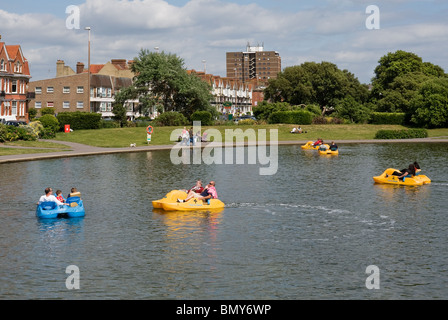 Pedalos on Mewsbrook Park Boating Lake in Littlehampton in West Sussex ...