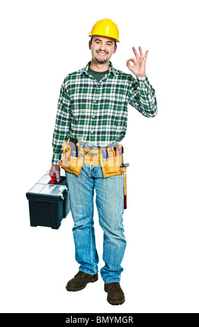 Man with toolbox isolated on the white background Stock Photo - Alamy