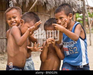 Kuna children playing in a Kuna village San Blas Islands Panama Stock ...