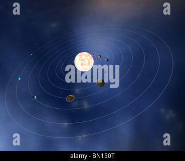 Top view of the planets in the Solar System illustration model rendered ...