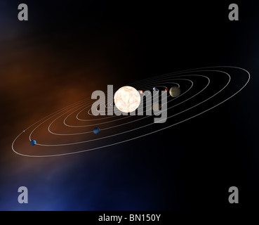 Top view of the planets in the Solar System illustration model rendered ...