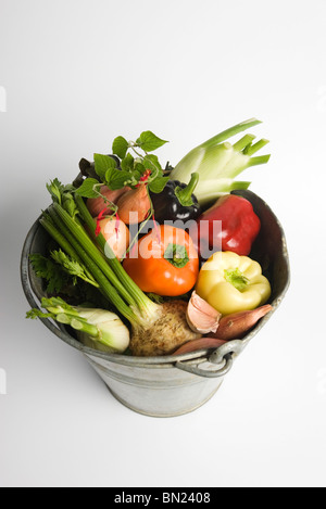 Bucket filled with assorted fresh vegetables Stock Photo - Alamy