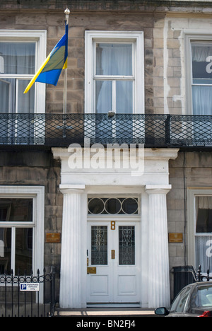 Ukrainian Consulate, Edinburgh, Scotland, UK. 24 February 2023. A small ...