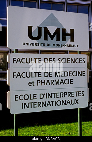 Sign, campus, University of Mons-Hainaut, city of Mons, Walloon Region ...