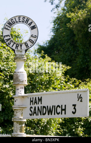 road sign kent for the village of Ham and town of Sandwich kent england ...