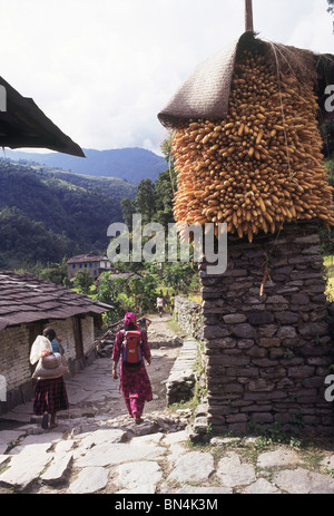 Birethanti village. Annapurna circuit trek. Nepal Stock Photo - Alamy