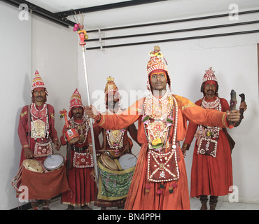 South Asian Indian young Gondhali wearing traditional dress at Khandoba ...