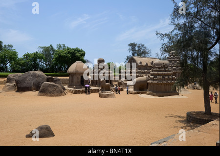 The ancient monolithic temples of the Panch Rathas in Mahabalipuram in ...