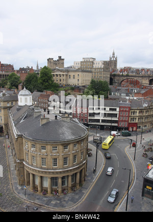 Elevated view of Newcastle upon Tyne at dusk in Winter looking from the ...