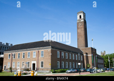 Swinton Civic Centre, Salford, UK. Brutalist building, facade with ...