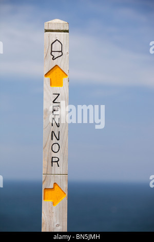 Signpost (with acorn symbol) of the South West Coast Path National ...
