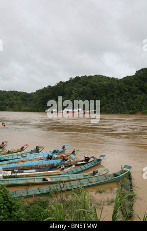 Malaysia Borneo Sarawak Kapit longboats on the Rejang River Stock Photo ...