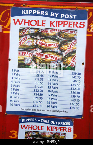 Kippers by Post sign outside fish shop in Ramsey, Isle of Man Stock ...