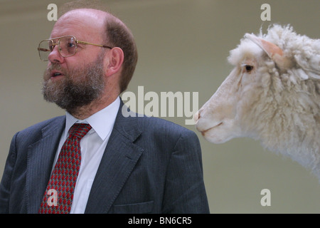 Professor Ian Wilmut stands beside Dolly The Sheep, (the sheep that he ...