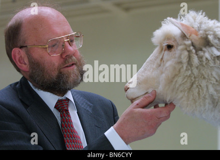 Professor Ian Wilmut stands beside Dolly The Sheep, (the sheep that he ...
