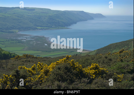 North Hill and Minehead from coastal path near Daw's Castle. Somerset ...