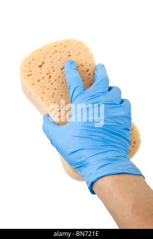 Hand bath sponge glove isolated on a white background Stock Photo - Alamy