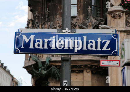 Street sign of Marienplatz in Munich city, Bavaria, Germany Stock Photo ...