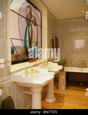 Double basins at window in modern white house, Israel, Middle East ...