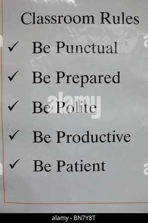 Classroom Rules Poster Stock Photo - Alamy