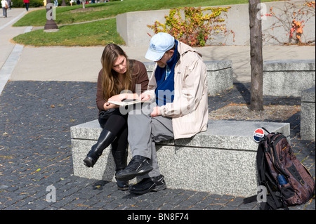 Teacher and Student on Bench Cornell University Campus Ithaca New York ...