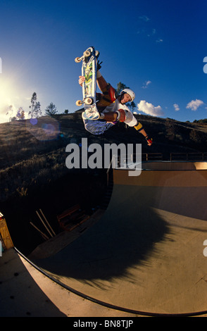 Tony Hawk on the halfpipe ramp at Morfa in Swansea in the early ...
