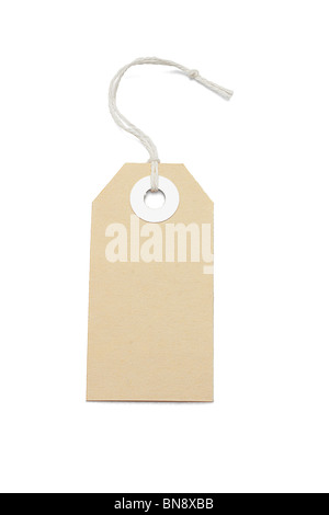 Empty brown cardboard tag with string on red background. Vintage paper ...