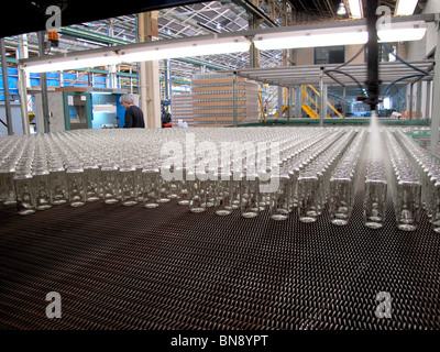 Glass Jar production with many Jars on a Steel Conveyor Belt Stock ...