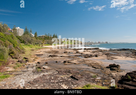The rocky beach of Mooloolaba, Queensland, Sunshine Coast, Australia in ...