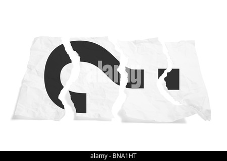 Torn out white paper with question mark symbol. White torn paper ...