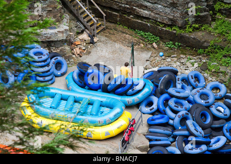 Rubber rafts, life vests and tubes for floating down the Ausable Chasm ...