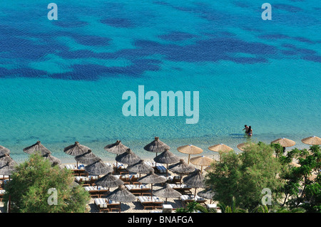 Mykonos island, Cyclades. Greece. Psarou cosmopolitan destination. Gate ...