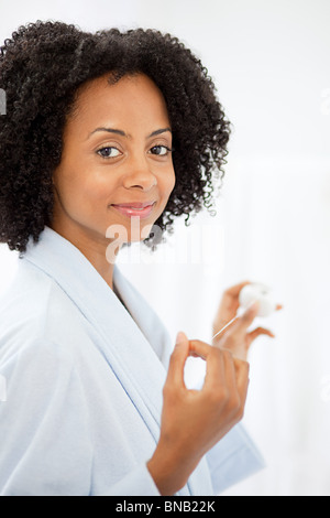 Smiling women use dental floss white healthy teeth Stock Photo - Alamy