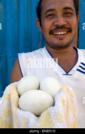 A Filipino child enjoys a balut, or cooked fertilized duck egg, in ...