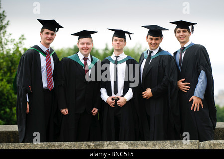 Five male Aberystwyth university students graduating on graduation day ...
