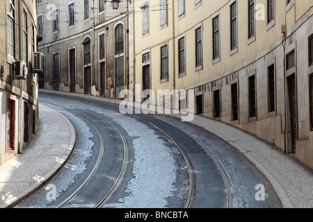 Portugal Street with buildings and tramway rails Stock Photo - Alamy