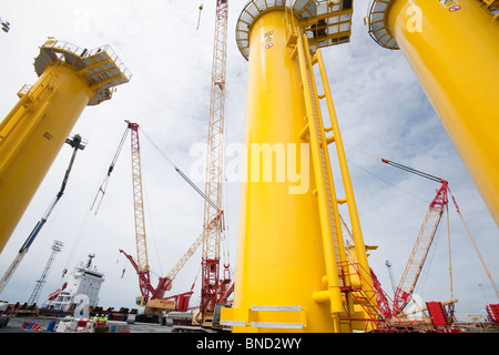 a transition piece of a wind turbine on the Walney offshore wind farm ...