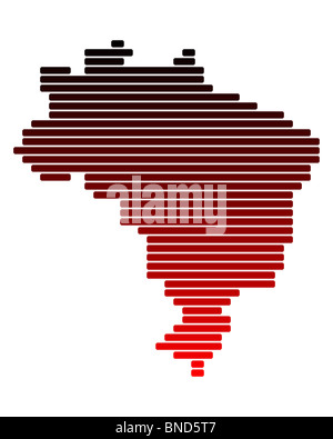 Map of Brazil in red on grey political globe with transparent oceans ...