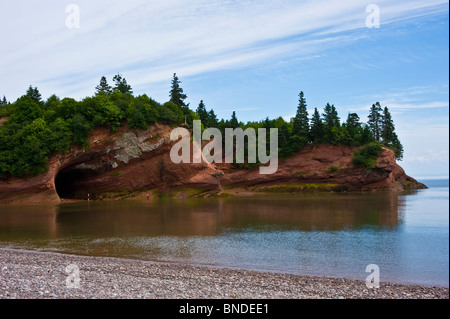 Canada New Brunswick Sea caves and rocky beach along Bay of Fundy near ...
